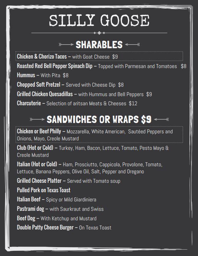 Menu at Silly Goose pub & bar, Memphis
