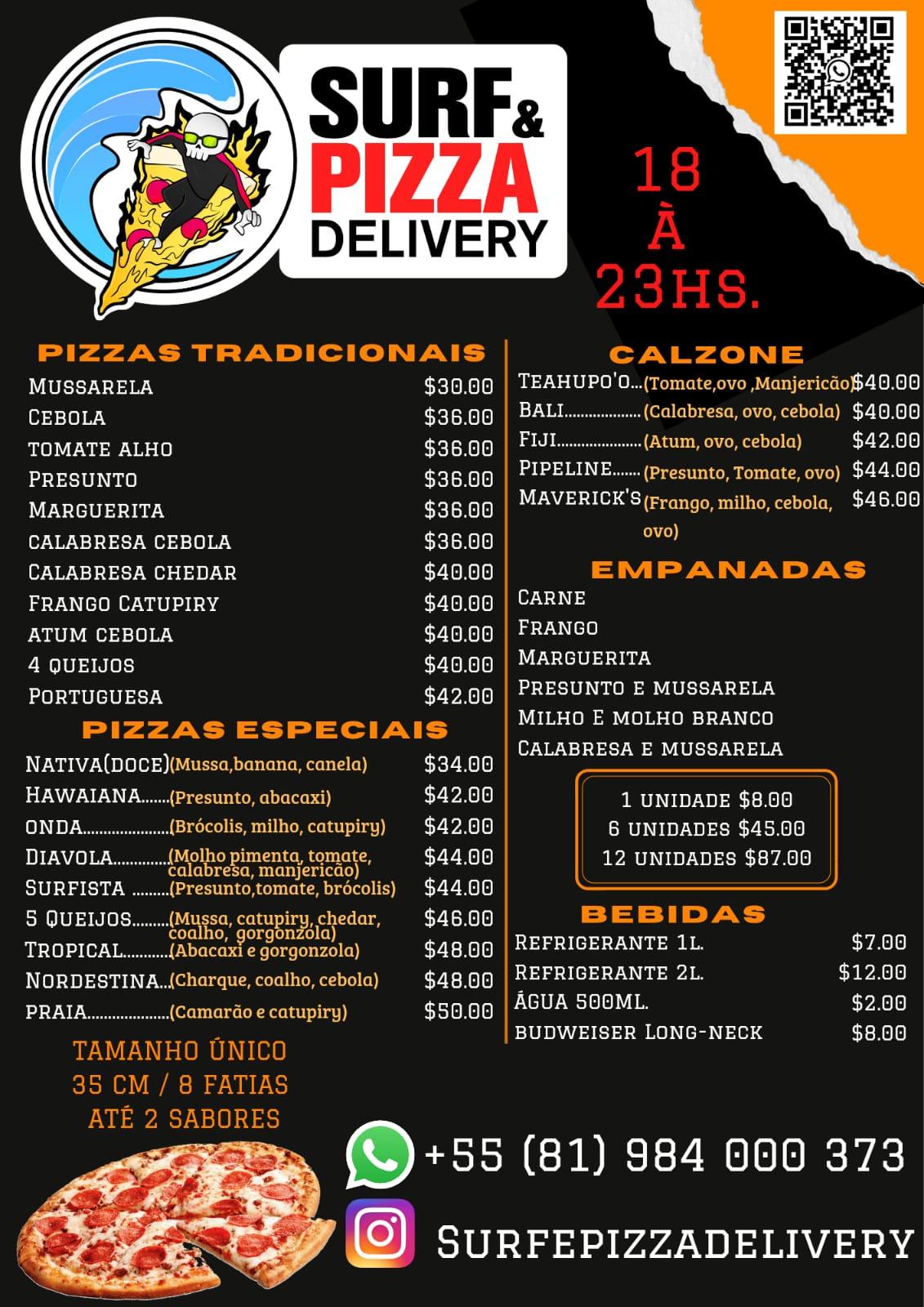 Menu at Surf & Pizza Delivery restaurant, Ipojuca