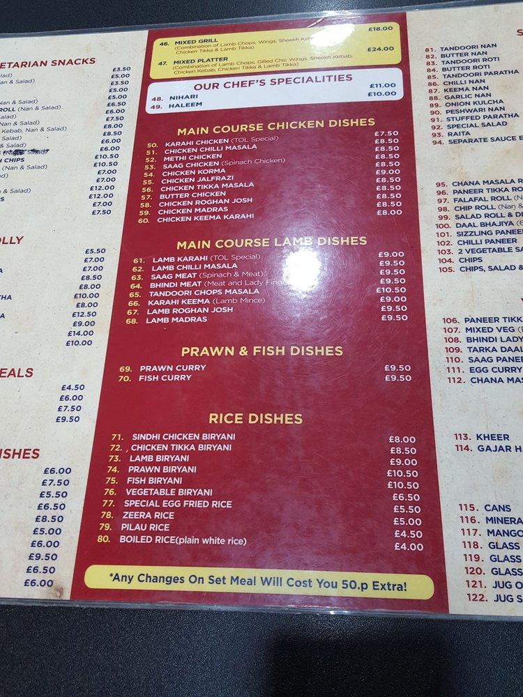 Menu at Taste of Lahore restaurant, Wembley, 417 High Rd