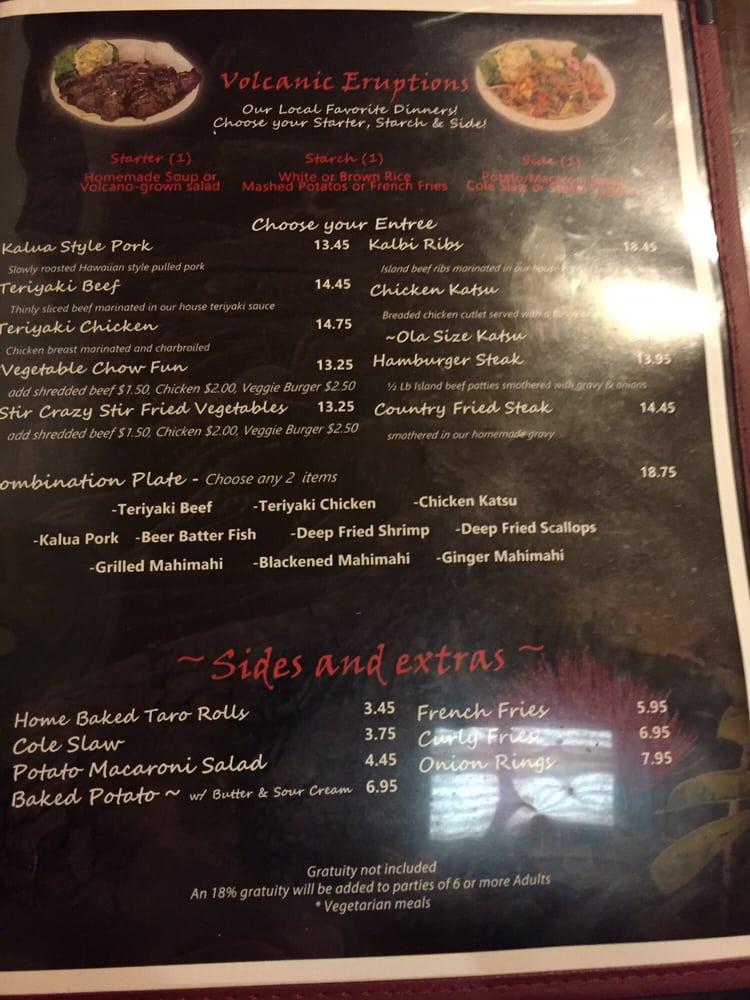 Menu at Volcano's Lava Rock Cafe, Volcano