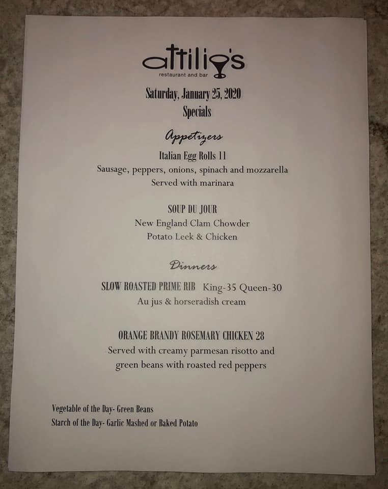 Menu at Attilio's pub & bar, Syracuse, 770 James St