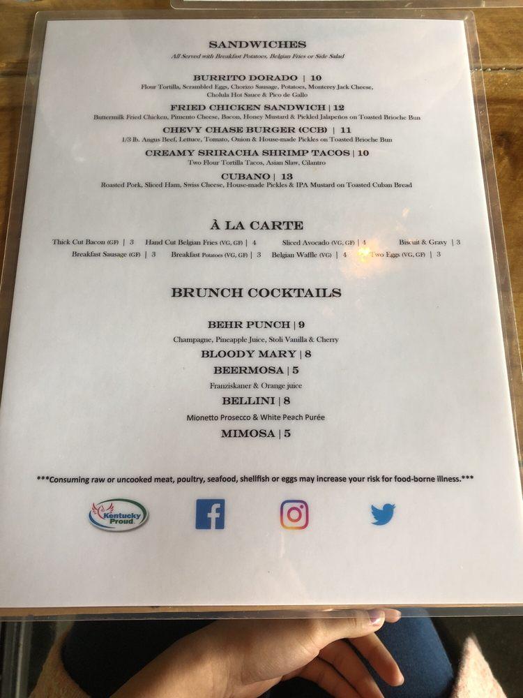 Menu at Bear & The Butcher restaurant, Lexington