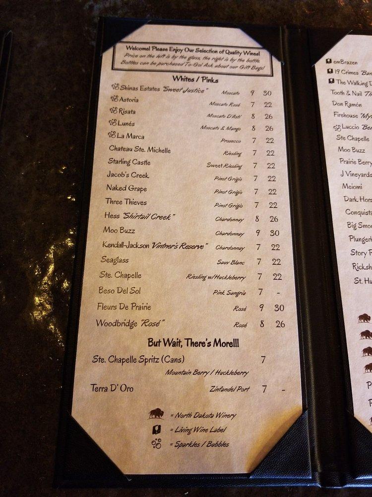 Menu at Medora Uncork'd restaurant, Medora