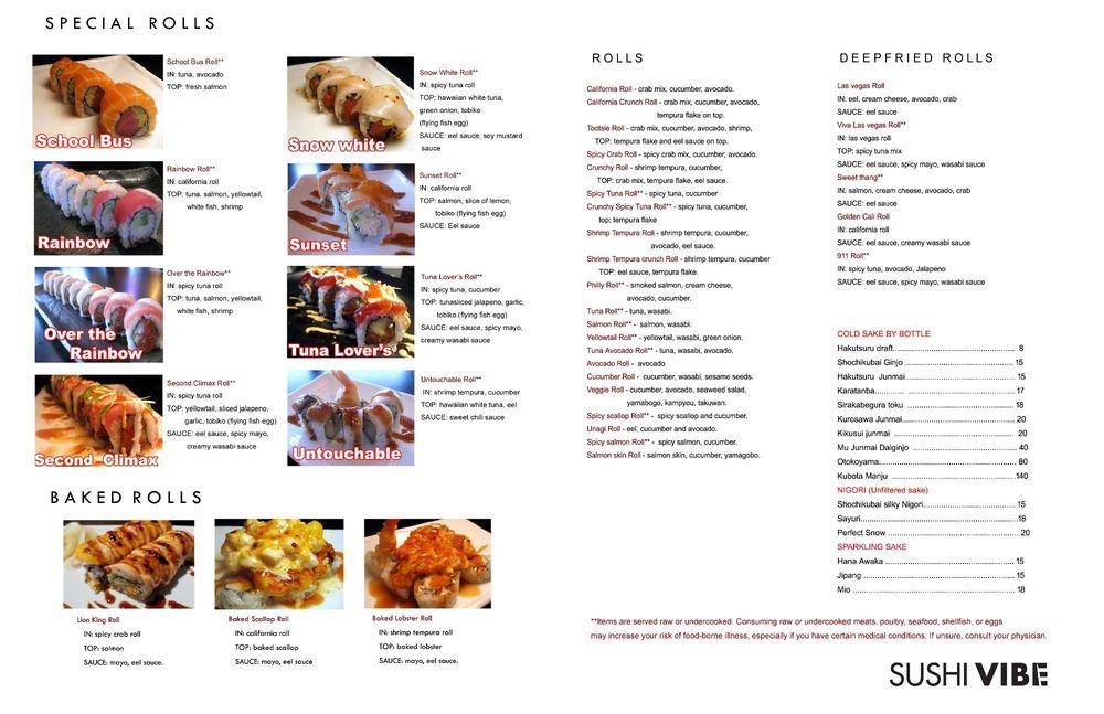 Menu at Sushi Vibe restaurant, Phoenix