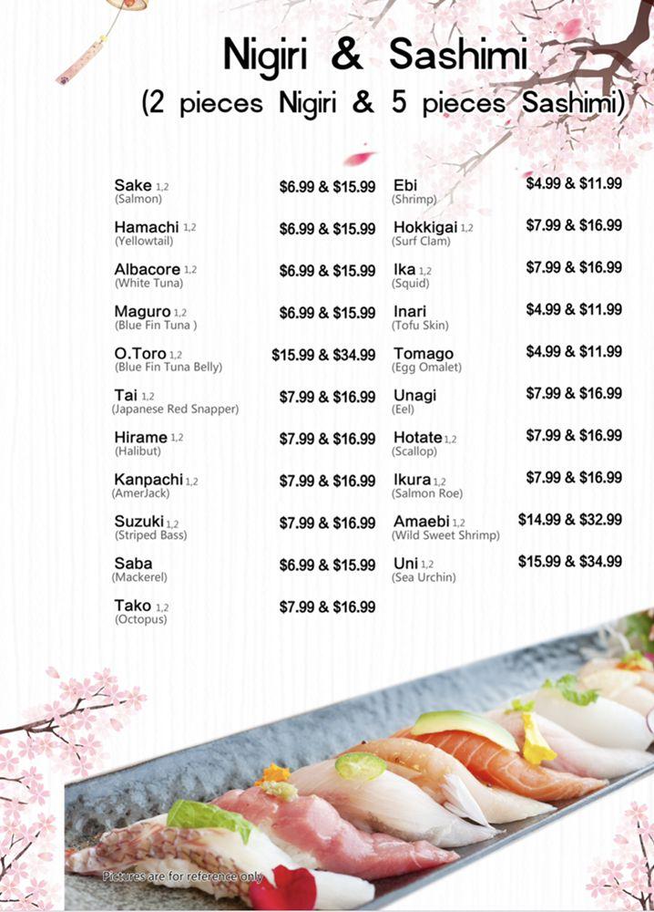 Menu at Yoshi Sushi restaurant, Los Altos