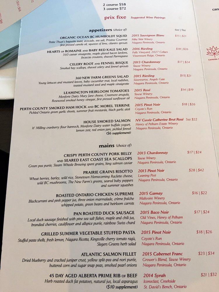 Menu at 360 The Restaurant at the CN Tower, Toronto