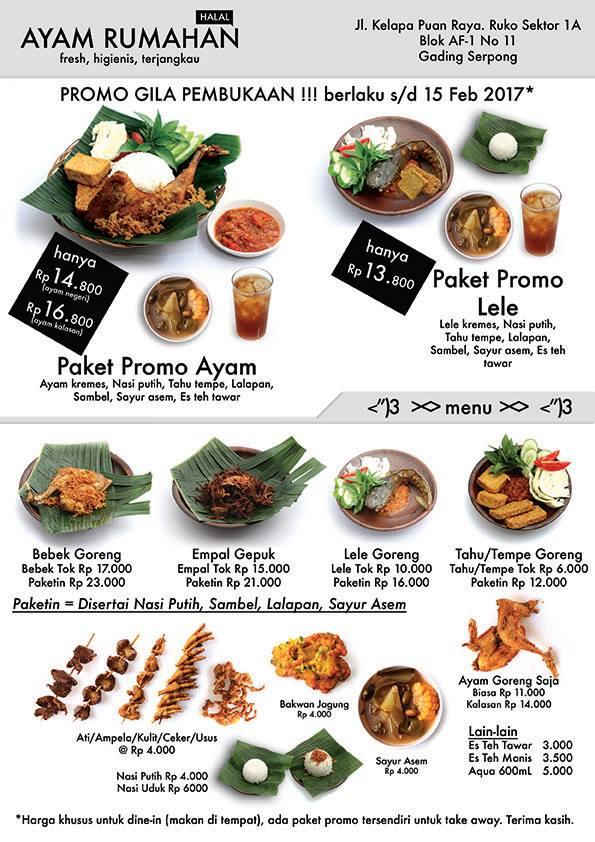 Menu at Ayam Rumahan restaurant, Tangerang