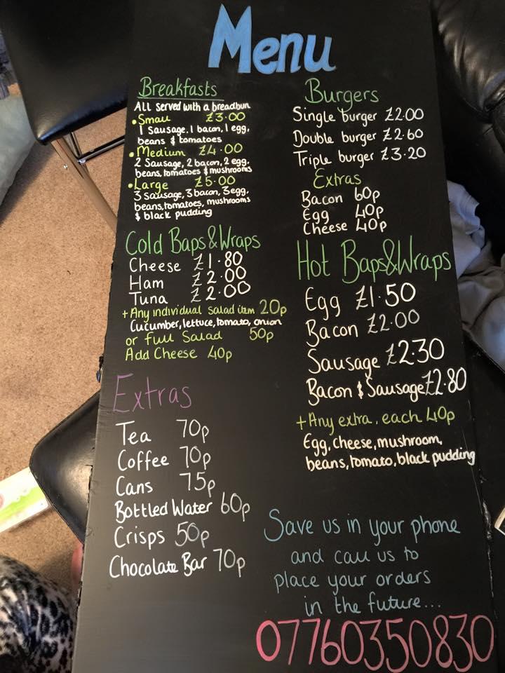 Menu at BILLY B'S cafe, Scunthorpe