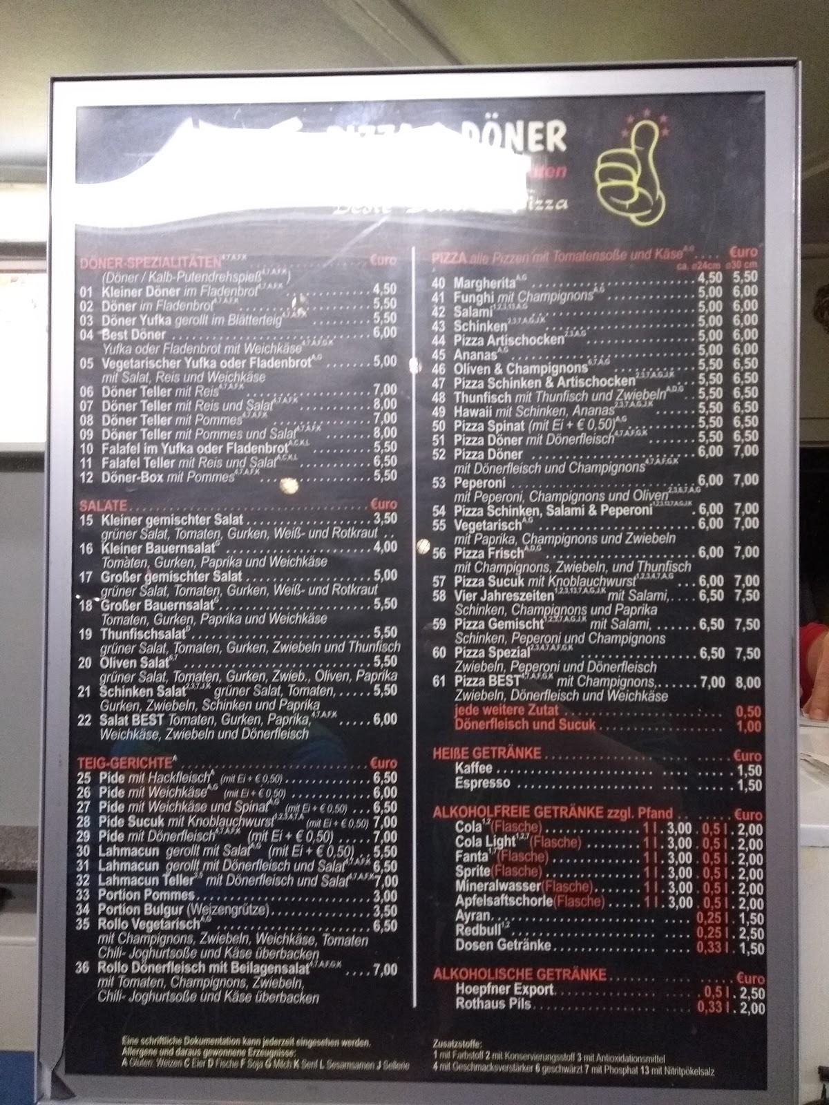 Menu au Best Döner & Pizza, Karlsruhe, Danziger Str. 21