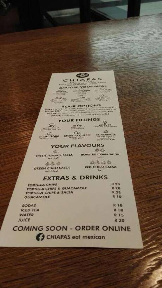 Menu at CHIAPAS eat mexican - Rosebank restaurant, Johannesburg, Shop ...