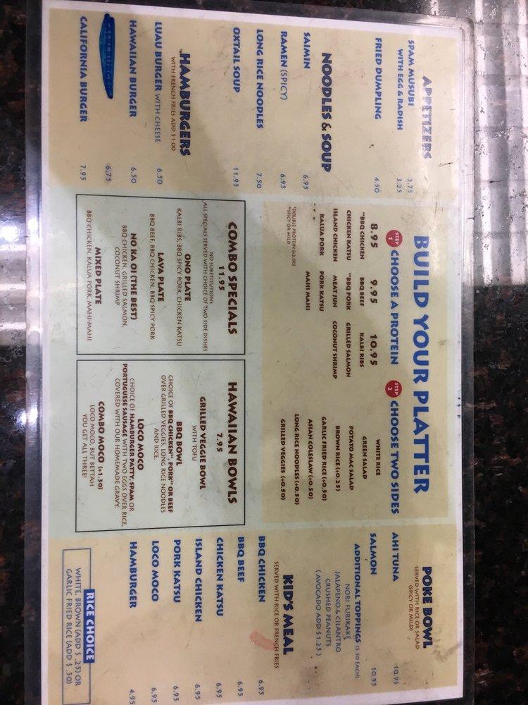 Menu at Da Luau Hawaiian Grill restaurant, Irvine, Jeffrey Rd