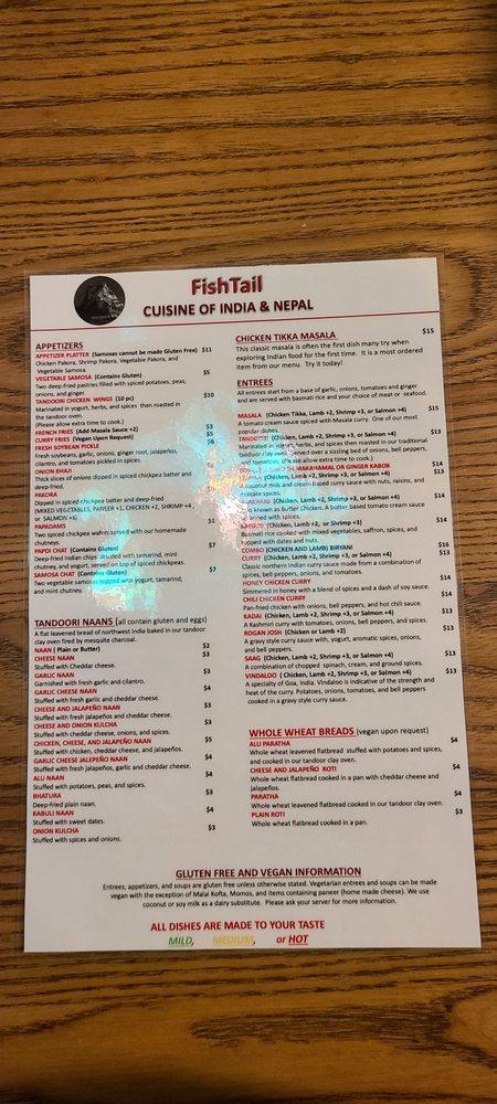 Menu at FishTail Cuisine of India & Nepal restaurant, Brighton