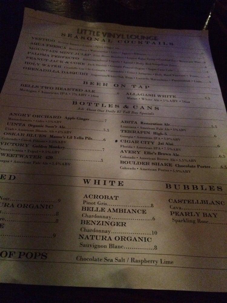 Menu at Little Vinyl Lounge pub & bar, Atlanta