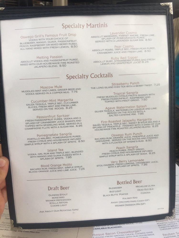 Menu at Oswego Grill- Lake Oswego pub & bar, Lake Oswego