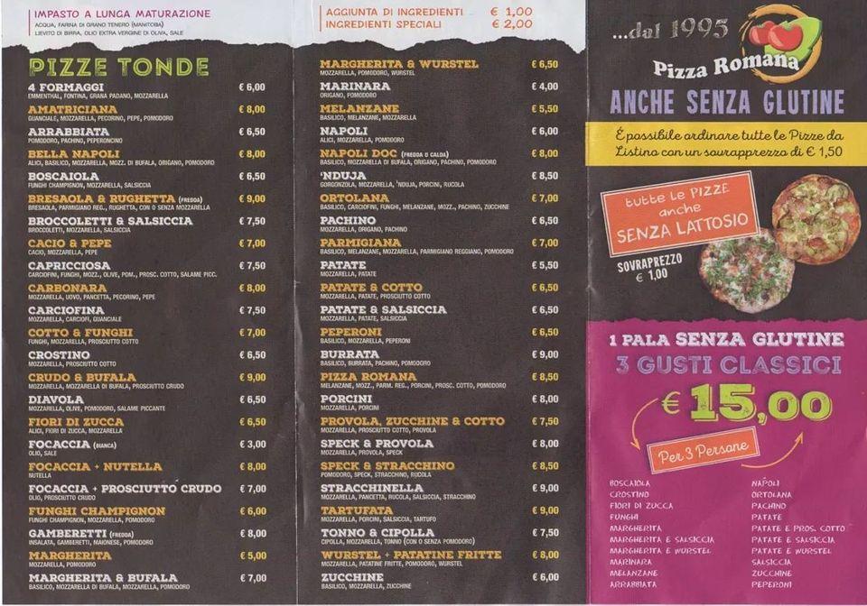Menu at Pizza Romana dal 1995: a tavola! restaurant, Rome