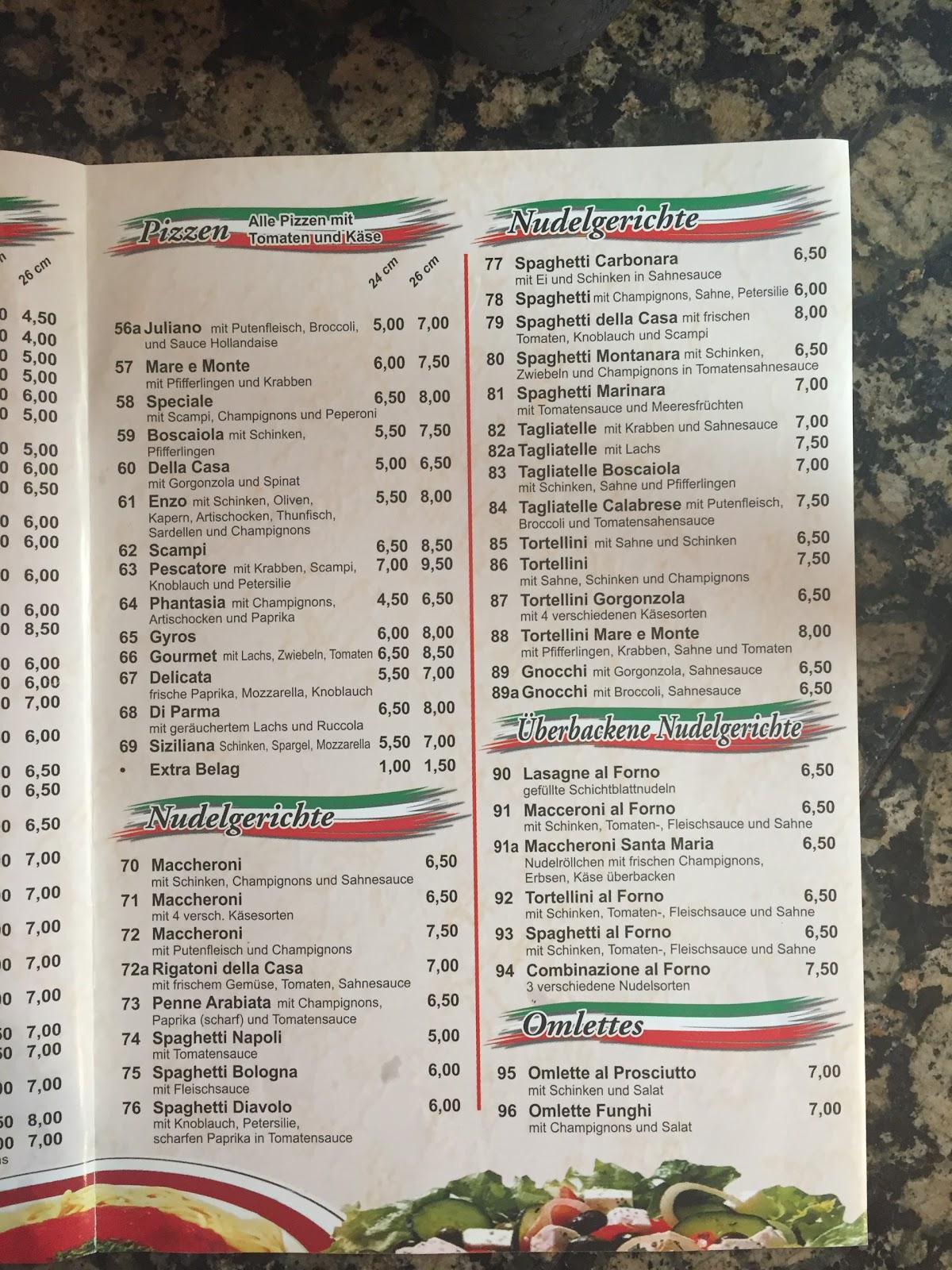Menu at Pizzeria Enzo, Bochum