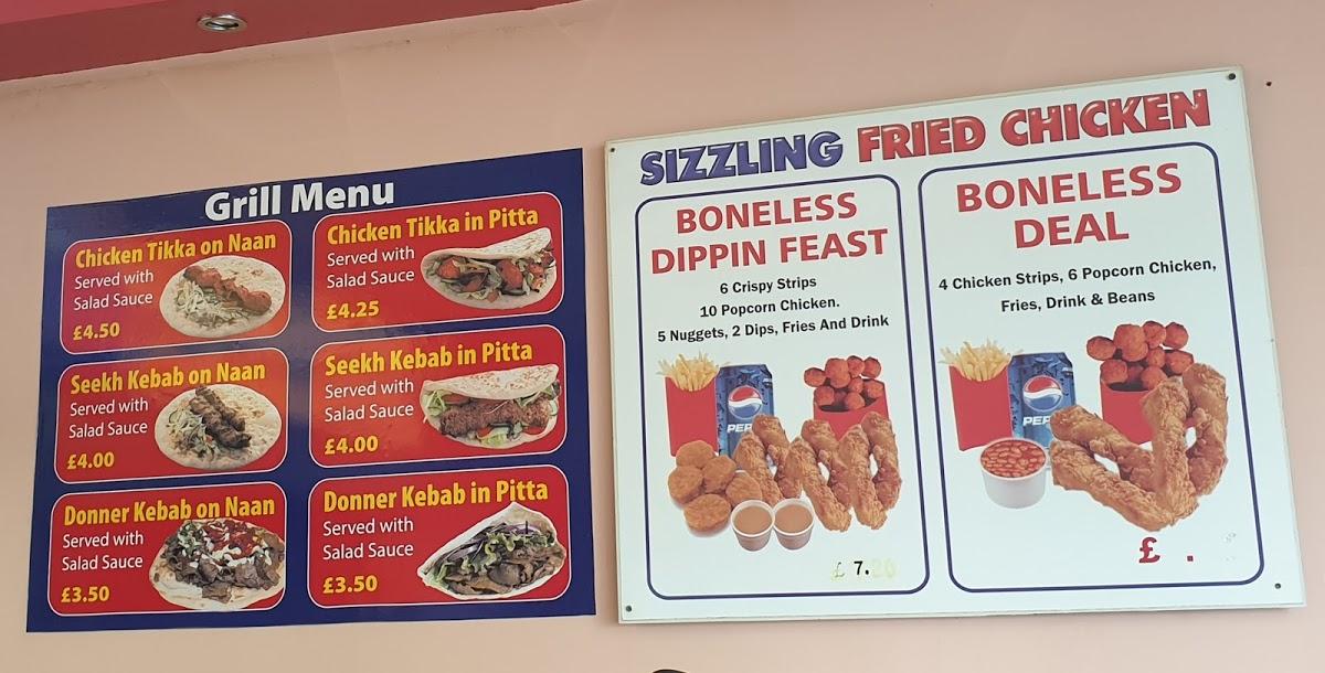 Menu at Sizzling Fried Chicken restaurant, Stockport