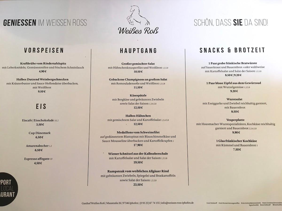 Speisekarte von WEISSES ROSS | HOTEL • RESTAURANT, Iphofen