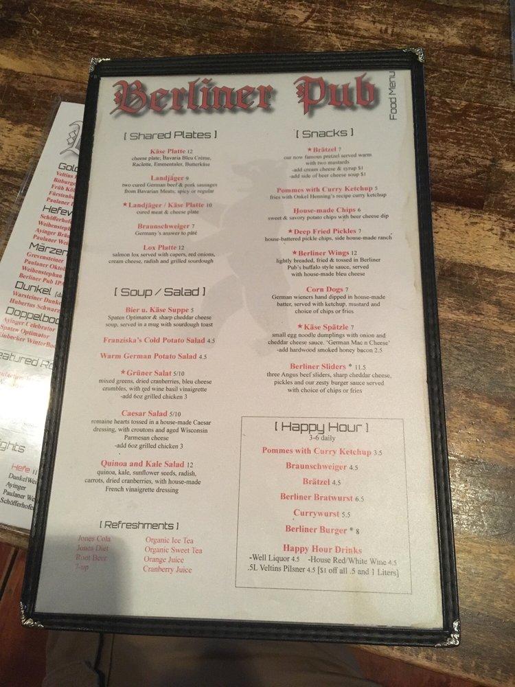 Menu at Berliner Pub, Renton