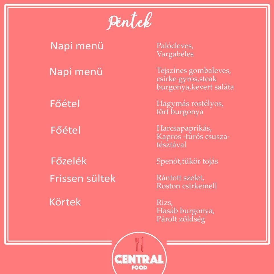 Menu at Central Food restaurant, Budapest