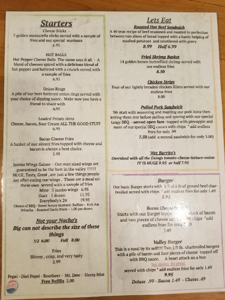 Menu at Crystal Valley Pour House pub & bar, USA