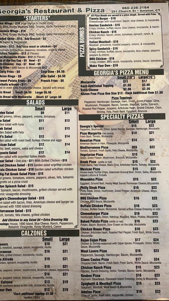 Menu at Georgia's Restaurant & Pizza, LLC, Hebron