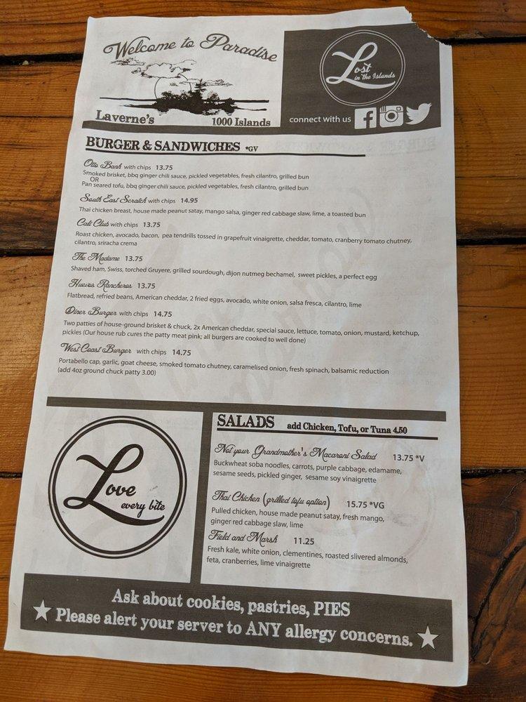 Menu at Laverne's Eatery cafe, Gananoque, 21 King St E
