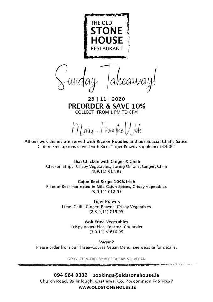 Menu at The Old Stone House Restaurant Roscommon, Ireland, Church Rd