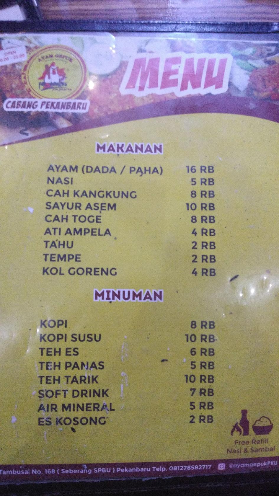 Menu at AYAM GEPUK PAK GEMBUS CAB.NANGKA restaurant, Pekanbaru