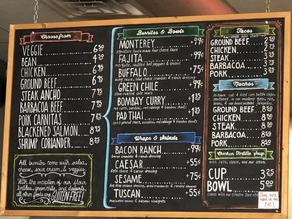 Menu at Barbacoa's, Spearfish