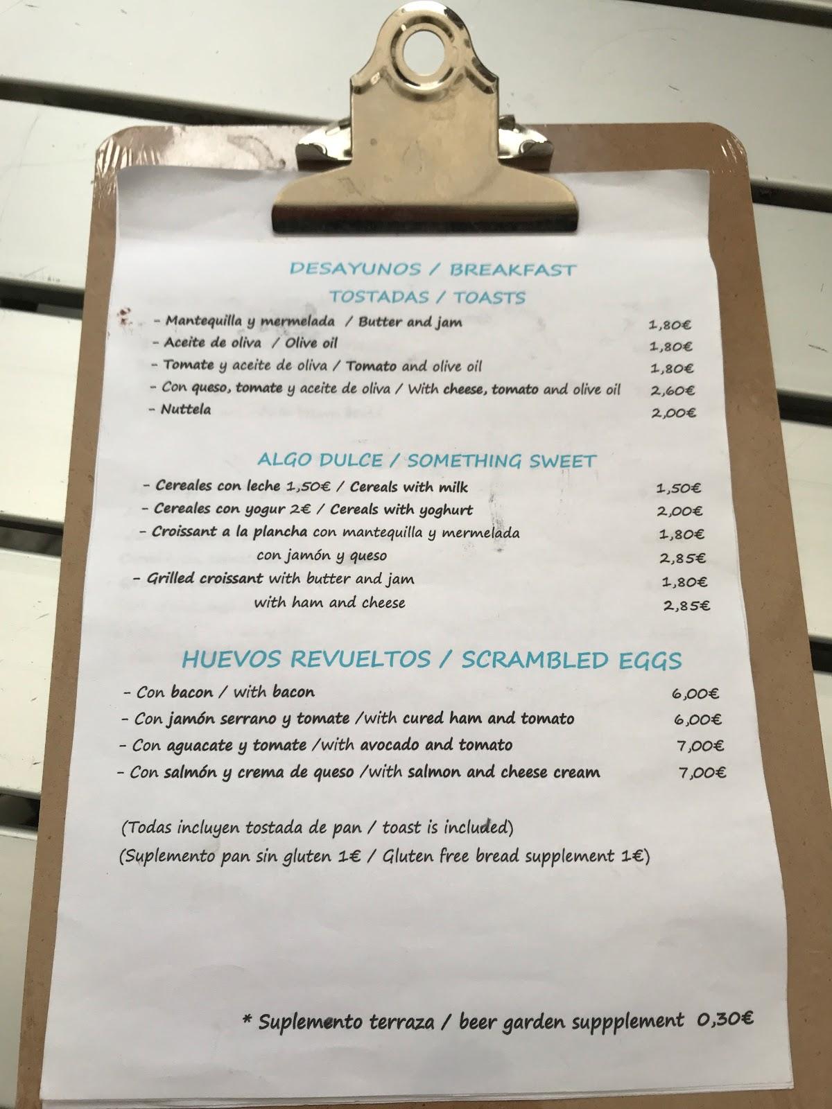 Carta de Blu Café, Santiago de Compostela