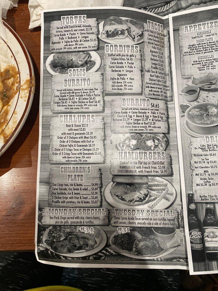 Menu at Hermanos Solis Restaurant #1, Corpus Christi, Baldwin Blvd