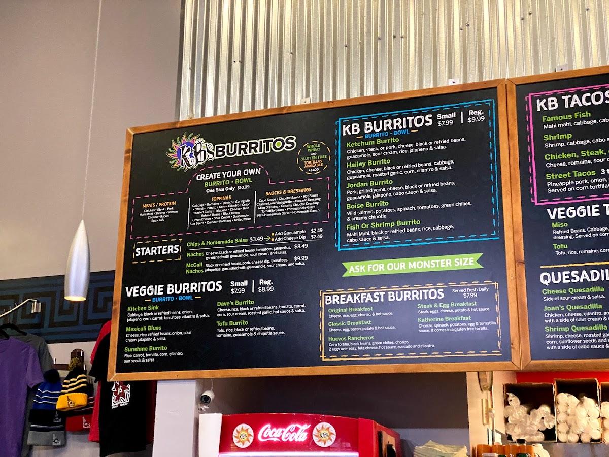 Menu at KB's McCall restaurant, McCall