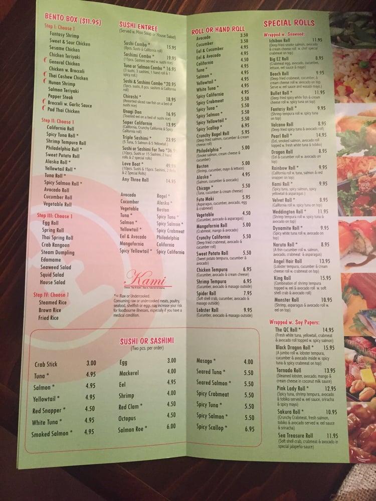 Menu at Kami Chinese Thai & Sushi restaurant, Wesley Chapel