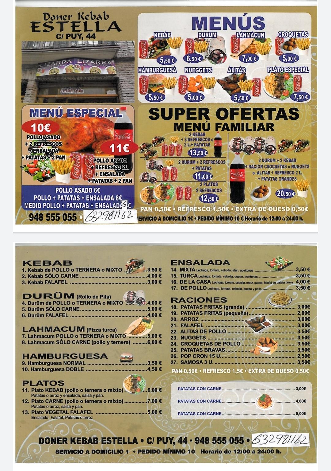 Menu at Kebab Estella restaurant, Estella