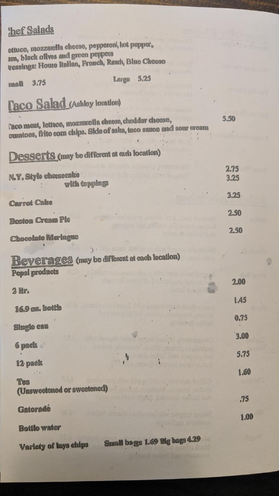 Menu at Long Branch Pizza pizzeria, Ashley