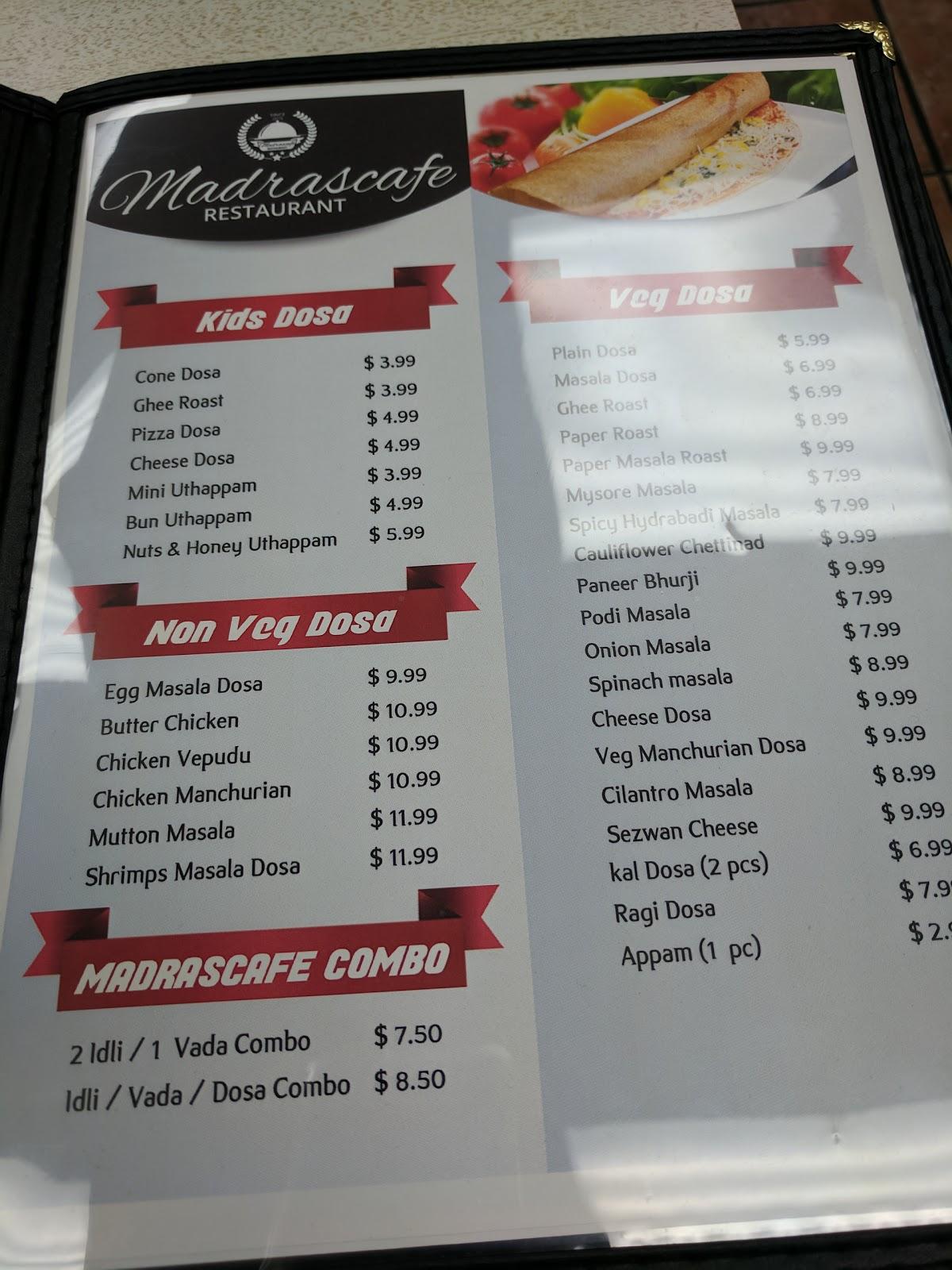 Menu at Madras Cafe, Calgary, 175A 52 St. SE