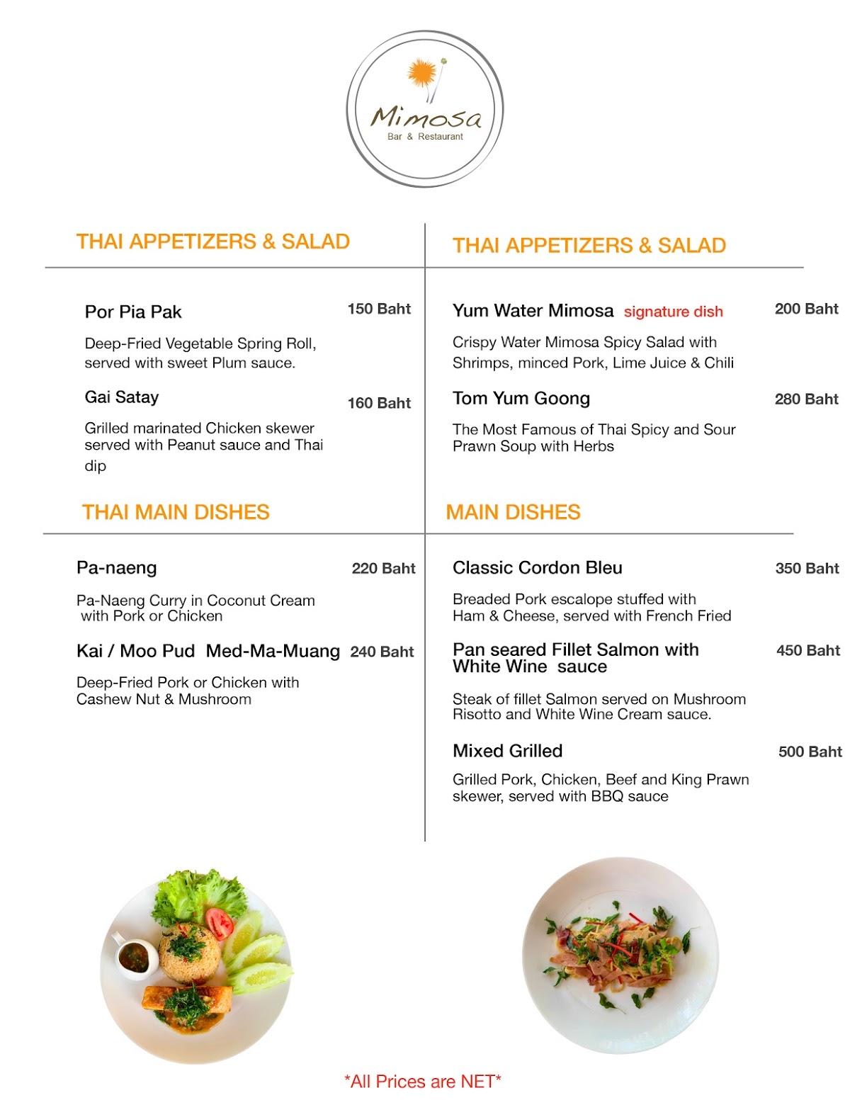 Menu at Mimosa Bar & Restaurant, Ko Samui