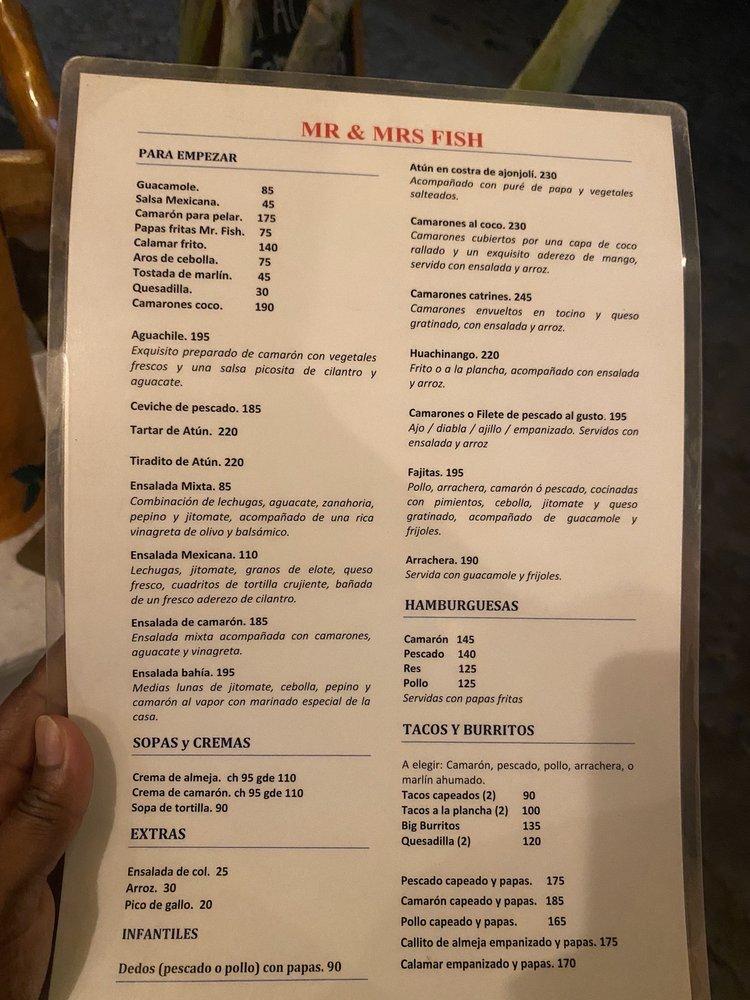 Menu at Mr. & Mrs. Fish restaurant, Bucerías