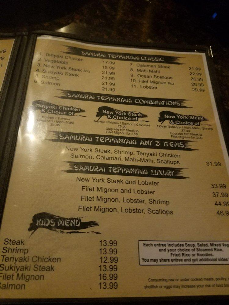 Menu at Samurai Japanese Steakhouse & Sushi, Bullhead City