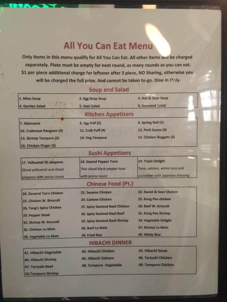 Menu at Sushi Train restaurant, Nashville, 94 White Bridge Rd
