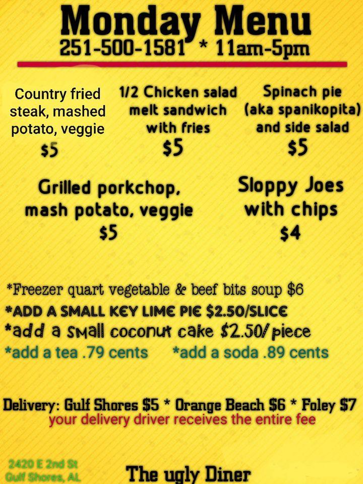 Menu at The ugly Diner restaurant, Gulf Shores