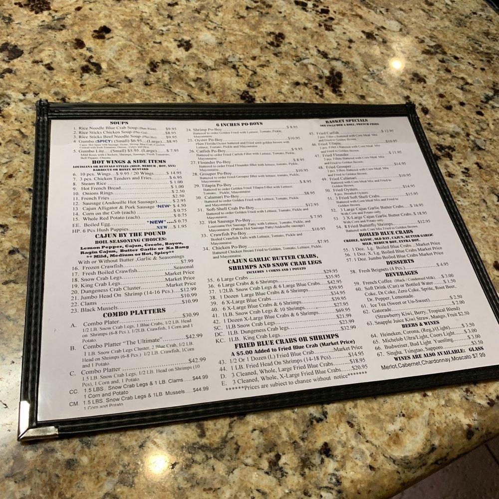 Menu at LA. Boiling Seafood Crab & Crawfish restaurant, Orlando