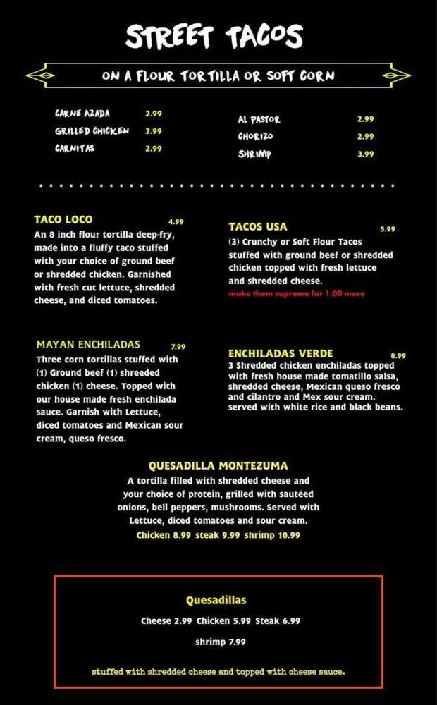Menu at Maestro's Mexican Grill restaurant, Portsmouth