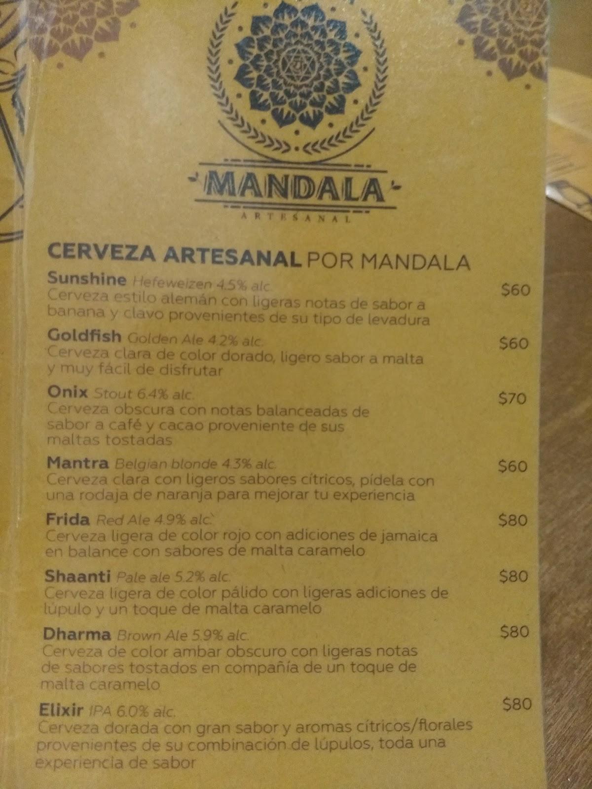 Menu at Mandala tasting room pub & bar, Mexicali