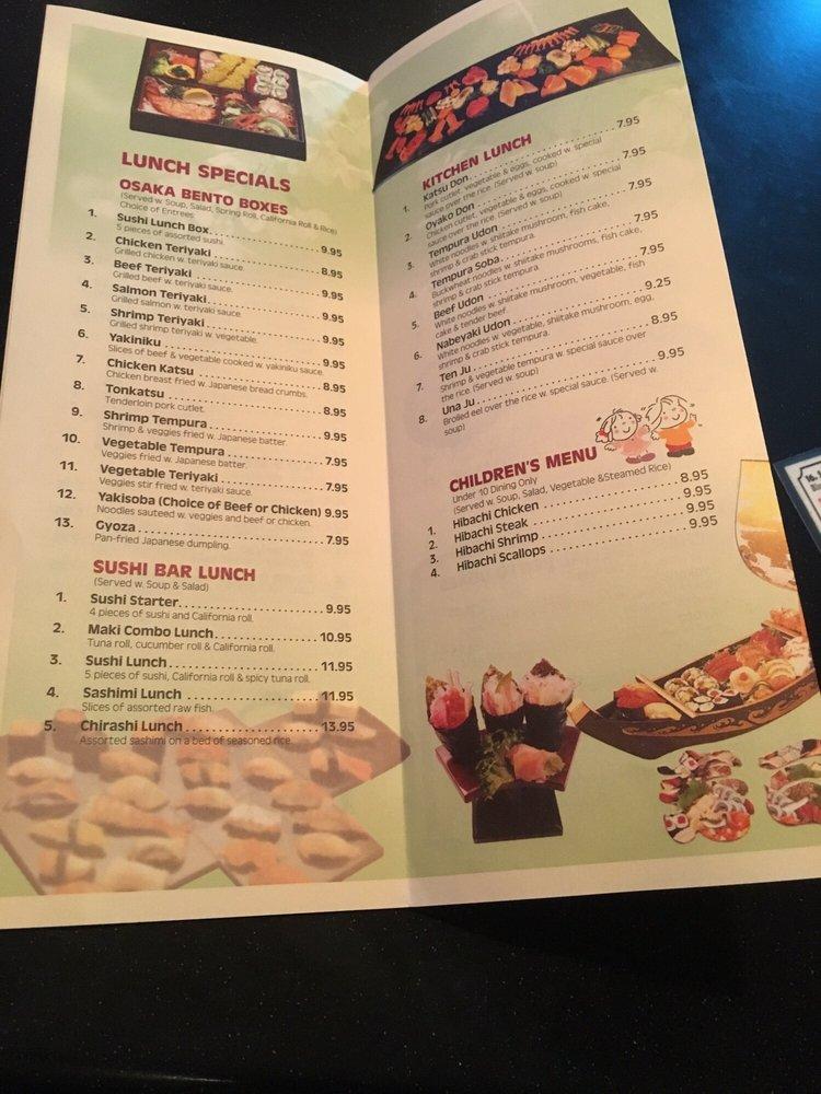 Menu at Osaka Japanese Steakhouse & Sushi Bar, Hot Springs