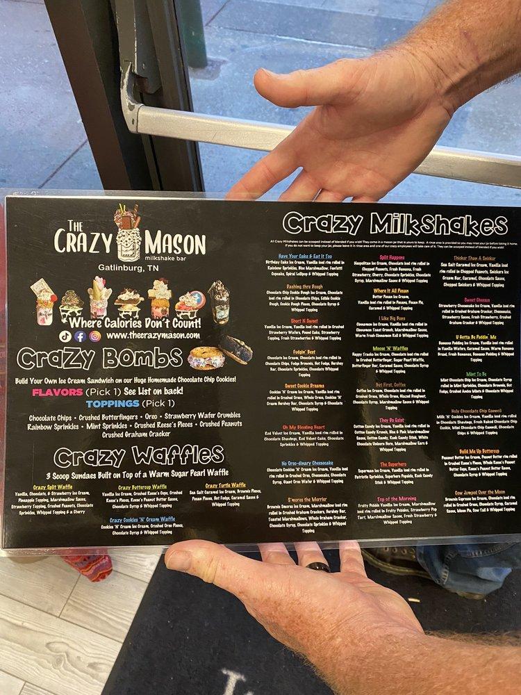 Menu at The Crazy Mason Milkshake Bar Gatlinburg, Gatlinburg