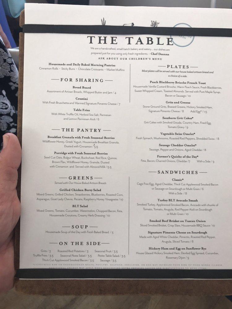 Menu at The Table restaurant, Asheboro, 139 S Church St