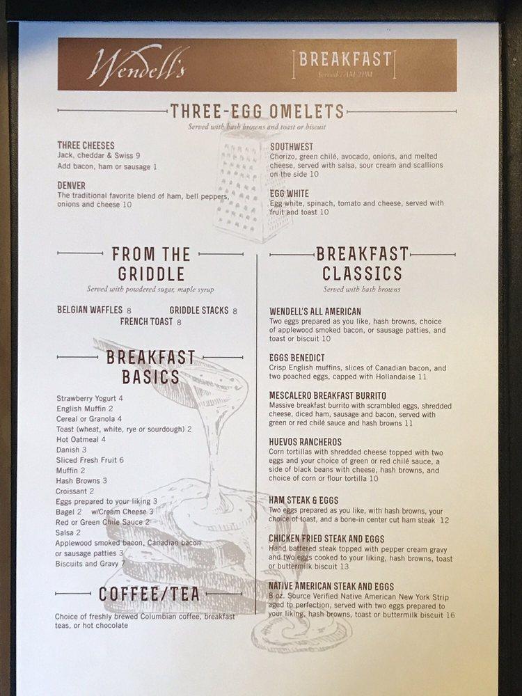 Menu at Wendell's steakhouse, Ruidoso