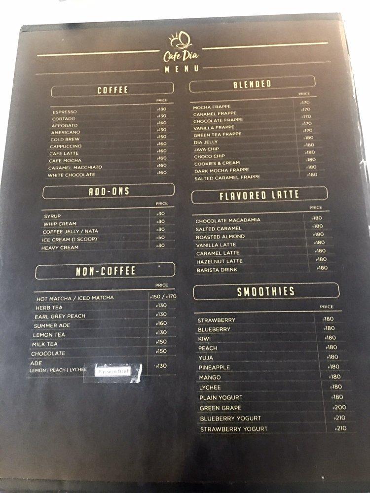 Menu at Cafe Dia, Angeles, Friendship Highway